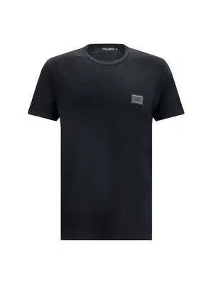 Dolce & Gabbana Cotton T-shirt With Logo Plaque - Black