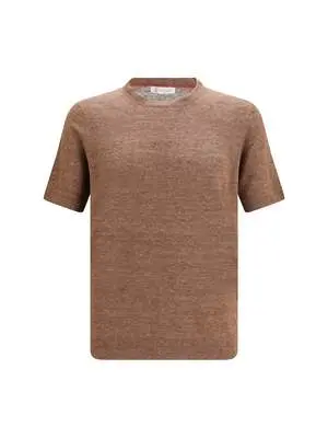 Brunello Cucinelli Linen And Cotton Crewneck T-shirt - Brown