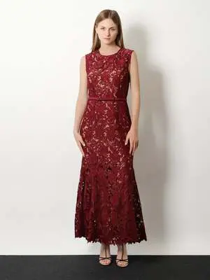 SELF-PORTRAIT Lace Midi Dress With Belt