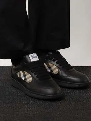 Burberry Leather Sneakers With Traditional Check Inserts