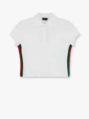 Gucci Ribbed Cotton Jersey Polo Shirt With Web Detail - White