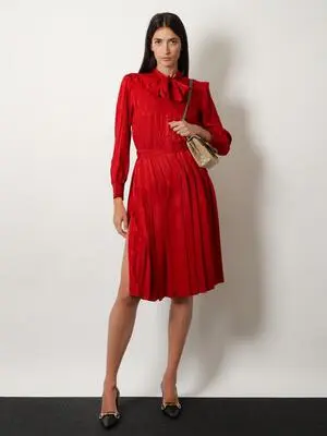 Gucci Pleated Silk Midi Skirt With Chain Motif - Multicolor