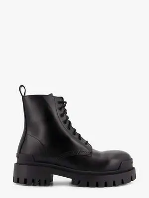 Balenciaga Leather Combat Boots With Maxi Rubber Sole - Black