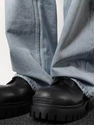 Balenciaga Leather Combat Boots With Maxi Rubber Sole - Black