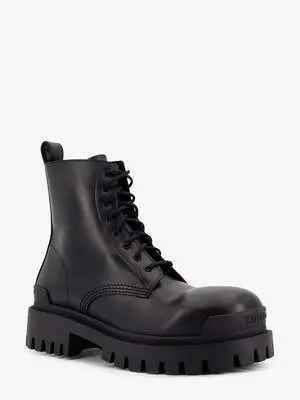 Balenciaga Leather Combat Boots With Maxi Rubber Sole - Black
