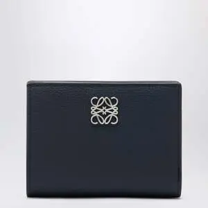 Loewe Anagram Compact Wallet In Hammered Calfskin, Navy - Blue