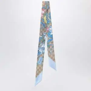 Gucci Printed Silk Ribbon With Flora Motif In Light