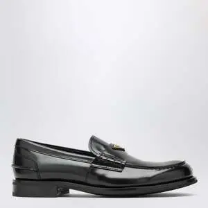 Prada Brushed Leather Loafers With Enamelled Triangle Logo - Black