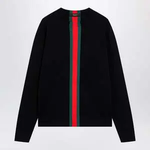 Gucci Knitted Cotton Sweater With Web Ribbon - Blue