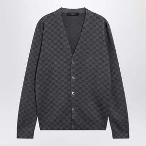 Gucci Grey Wool And Silk Cardigan With Gg Motif - Gray