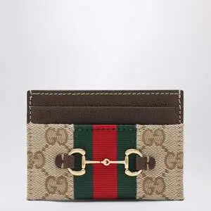Gucci Gg Canvas Card Holder With Horsebit Detail - Cream
