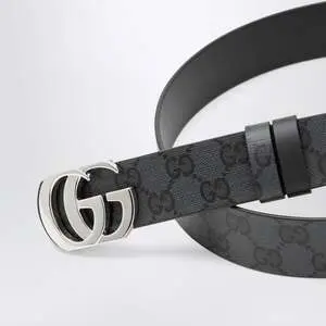 Gucci Reversible Gg Marmont Belt In Gg Canvas And Leather - Black