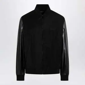 Gucci Fabric Bomber Jacket With Nappa Leather Sleeves - Black