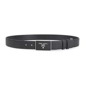 Prada Saffiano Leather Belt With Silver-tone Buckle - Black