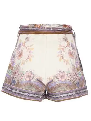 Zimmermann Linen Printed Shorts With Scarf Tie - Multicolor