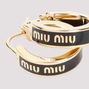 Miu Miu Brass Hoop Earrings With Enamel Logo