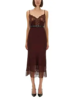 SELF-PORTRAIT Midi Dress With Lace Inserts - Multicolor
