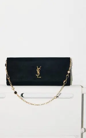 Saint Laurent Kate Chain Velour Clutch