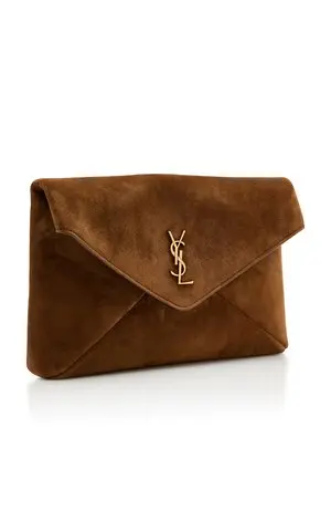 Saint Laurent Large Envelope Pouch In Suede And Satin