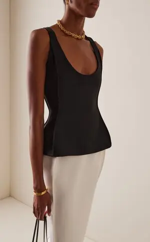 Brandon Maxwell Briar Structured Wool Silk Tank Top - Black