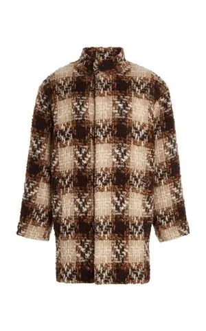 Saint Laurent Tweed Wool-blend Coat - Brown