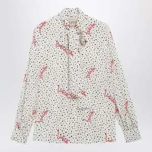 Valentino Garavani Silk Polka Dot Logo Print Shirt With Tie Neck - Multicolor