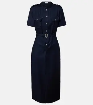 Alexander McQueen Belted Shirt Dress In Wool - Blue