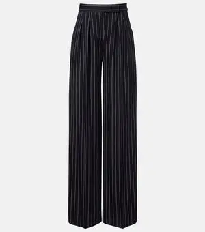 Max Mara Pinstriped Pleated Wide-leg Wool Pants - Blue