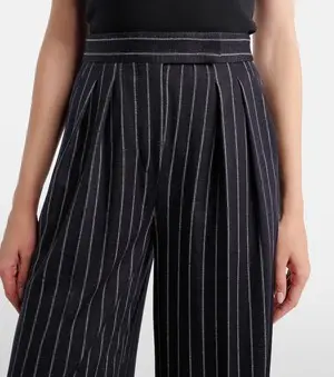 Max Mara Pinstriped Pleated Wide-leg Wool Pants - Blue