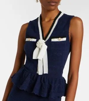 SELF-PORTRAIT Peplum Pointelle Cotton-blend Minidress