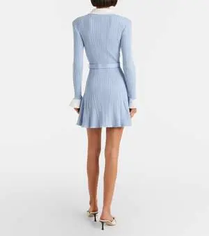 SELF-PORTRAIT Belted Ribbed-knit Minidress