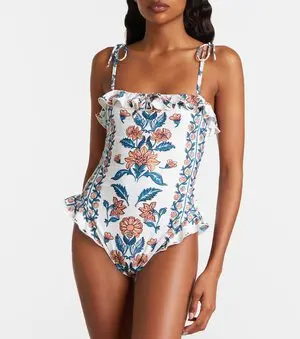 MONTCE Jacelyn Floral Ruffled One Piece Swimsuit - Beige