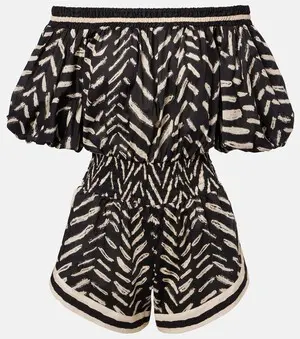 Johanna Ortiz Off-shoulder Printed Cotton Romper - Black