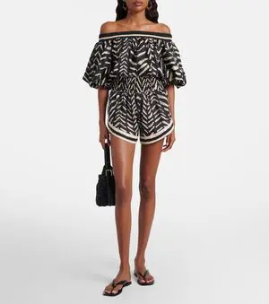 Johanna Ortiz Off-shoulder Printed Cotton Romper