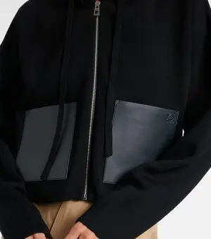 Loewe Wool Hoodie With Leather Trim