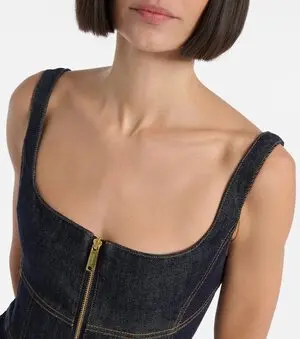 SELF-PORTRAIT Broderie Anglaise Denim Midi Dress