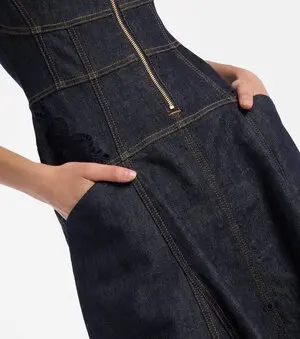 SELF-PORTRAIT Broderie Anglaise Denim Midi Dress
