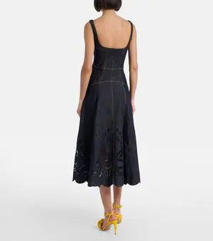 SELF-PORTRAIT Broderie Anglaise Denim Midi Dress