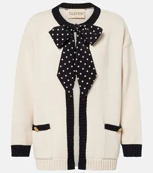 Valentino Garavani Cotton Blend Cardigan With Bow Detail - White