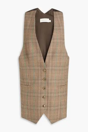 Zimmermann Prince Of Wales Checked Woolblend Jacquard And Satintwill Vest - Brown