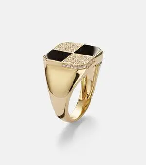 Yvonne Léon Damier Signet Ring With Diamonds And Onyx