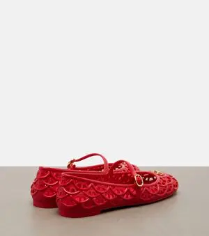 Valentino Garavani Rubber Scalloped Mary Jane Flats - Red