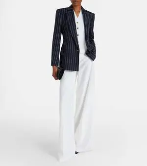 Max Mara Double-breasted Pinstripe Jersey Blazer - Blue