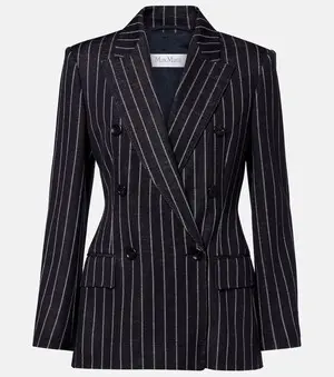 Max Mara Double-breasted Pinstripe Jersey Blazer - Blue