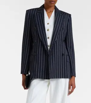 Max Mara Double-breasted Pinstripe Jersey Blazer - Blue