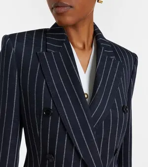 Max Mara Double-breasted Pinstripe Jersey Blazer - Blue