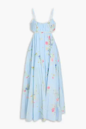 Zimmermann Cutout Floralprint Cottonpoplin Maxi Dress - Light Blue