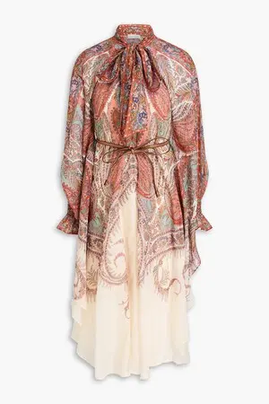 Zimmermann Pussybow Paisleyprint Gauze Midi Dress - Peach