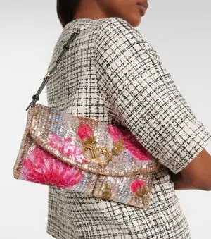 Valentino Garavani Devain" Small Floral Sequined Shoulder Bag