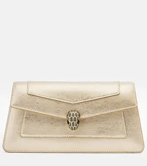 BVLGARI Serpenti Forever Metallic Leather Clutch - Gold